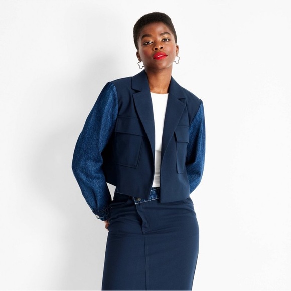 Future Collective | Jackets & Coats | Contrasting Denim Cropped Blazer ...